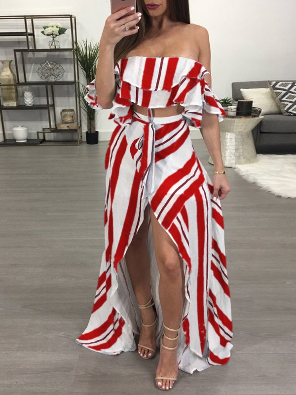 High Slit Layered Stripes Cropped Two-Pieces Dresses Online. Discover ...
