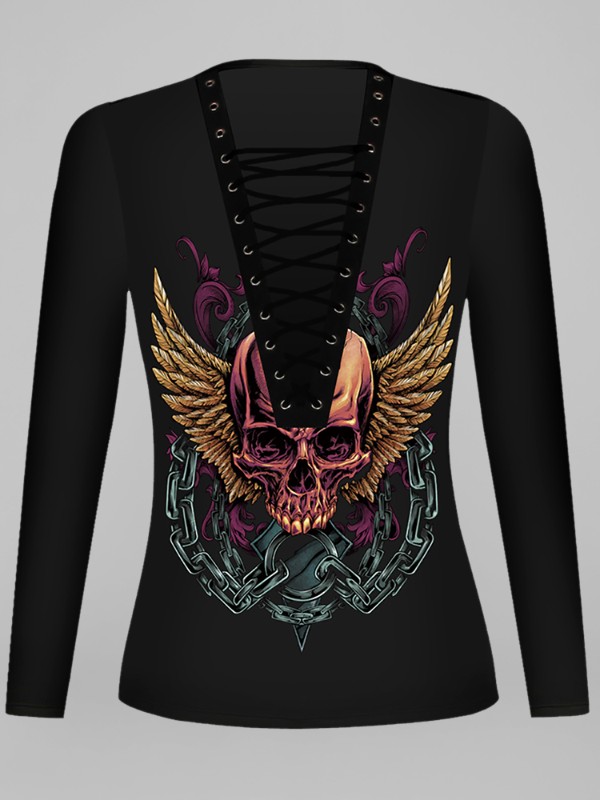 Punk Style Print Lace Up T-shirt Online. Discover hottest trend fashion ...