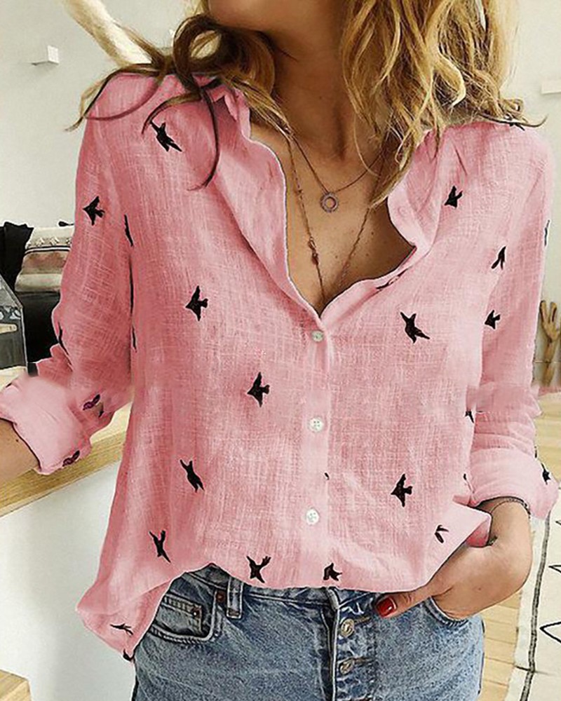 Bird Print Long Sleeve Shirt