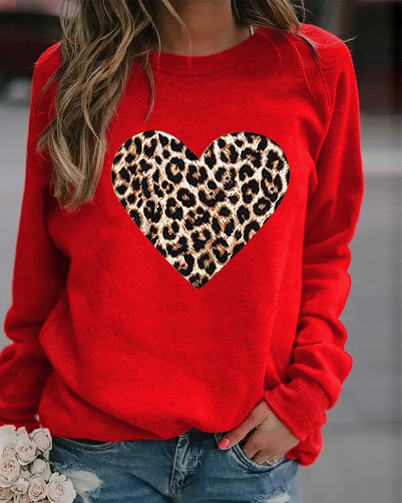 Leopard Heart Print Long Sleeve Sweatshirt Online. Discover hottest ...
