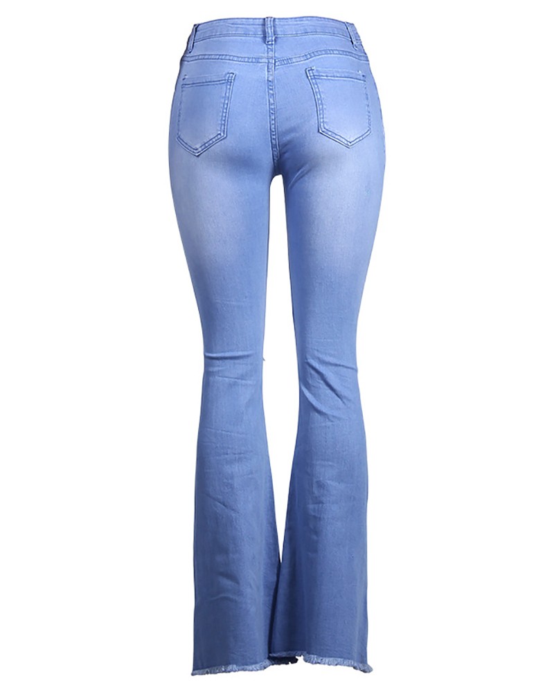 High Waist Ripped Bell-Bottom Jeans