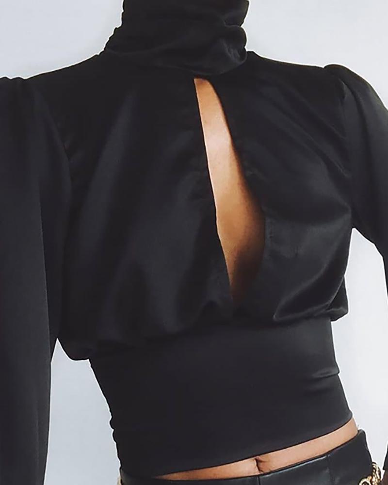 Solid Cut Out Chest Tight Waist Blouse