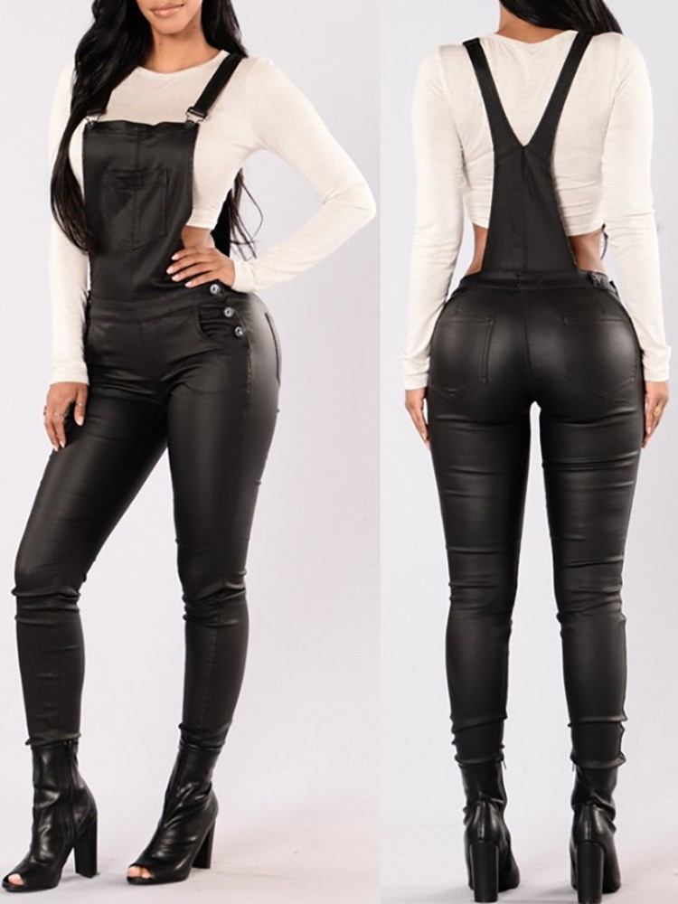Trendy PU Leather Overalls Jumpsuit Online. Discover hottest trend ...