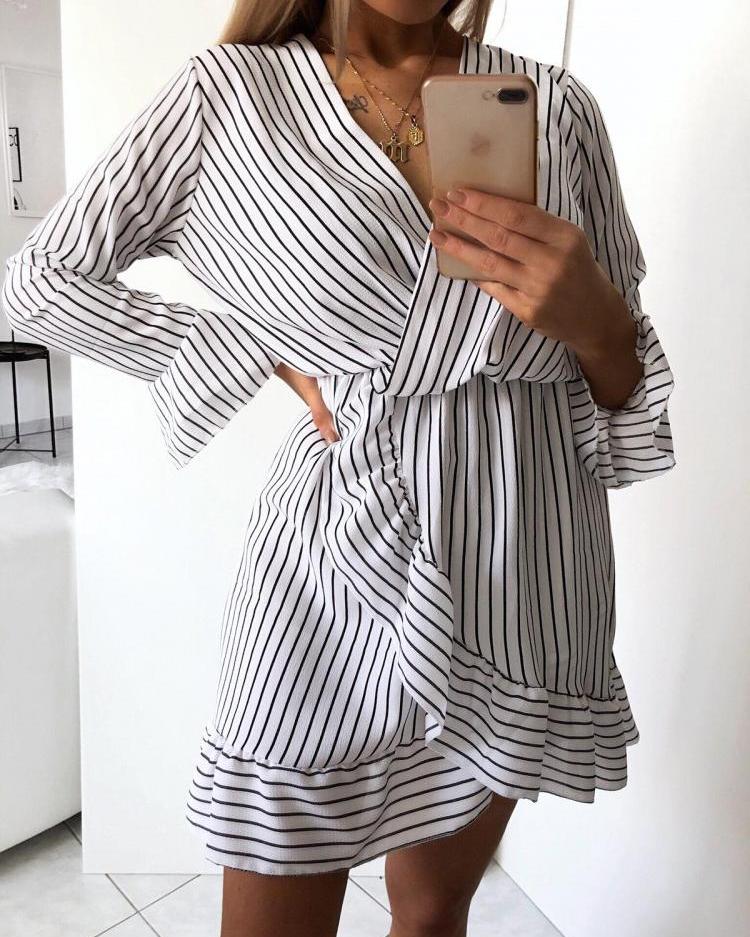 Ruffle Hem Striped Wrap Dress Online. Discover hottest trend fashion at ...