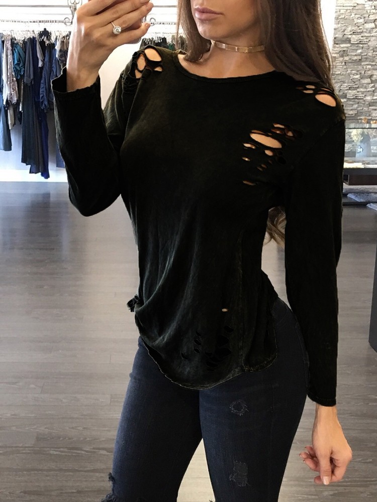 Trendy One Shoulder Ripped Casual T-shirt Online. Discover hottest ...