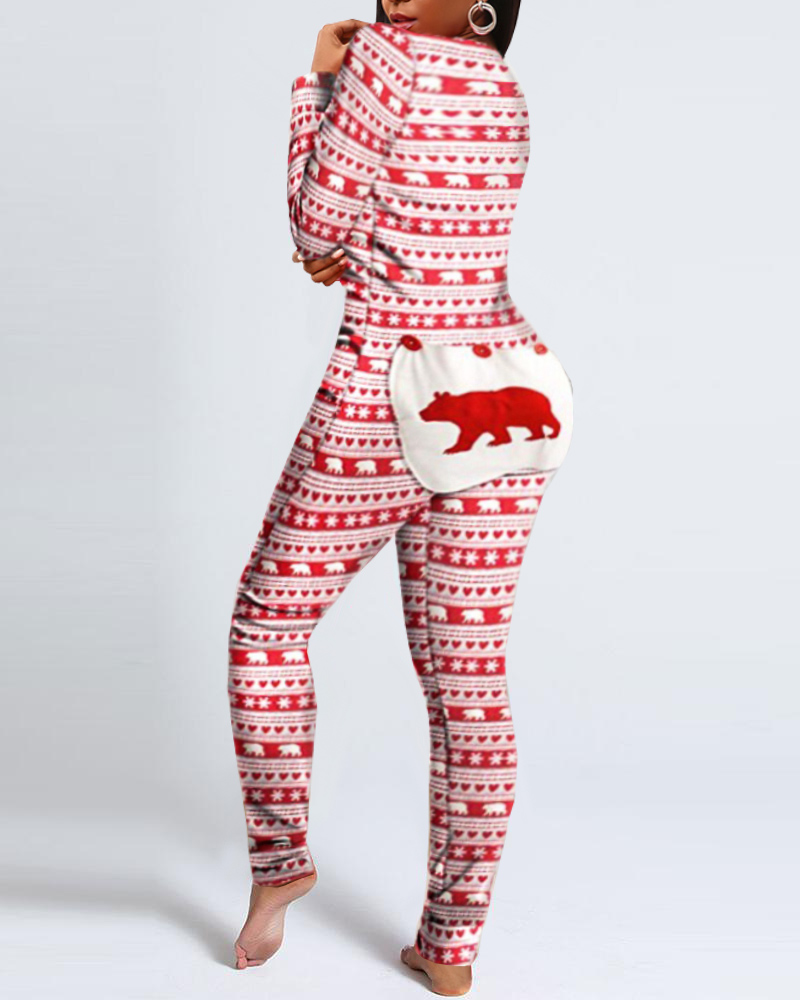 Christmas Print Functional Buttoned Flap Adults Pajamas Online ...