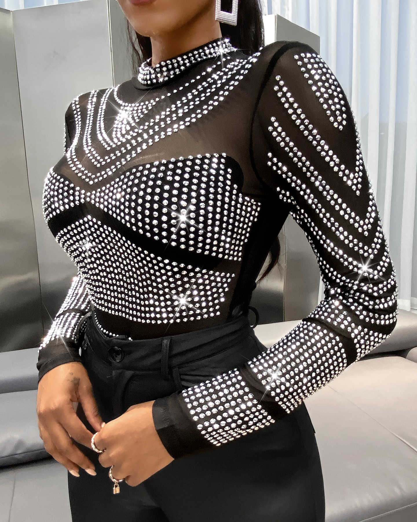 Studded Sheer Mesh Cutout Back Top Online. Discover hottest trend ...
