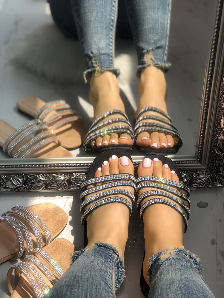 Shiny Multi-Strap Flat Sandals