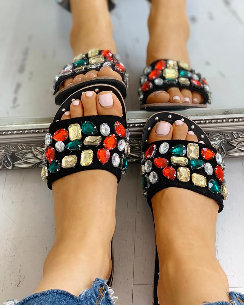 Open Toe Studded Design Flat Sandals