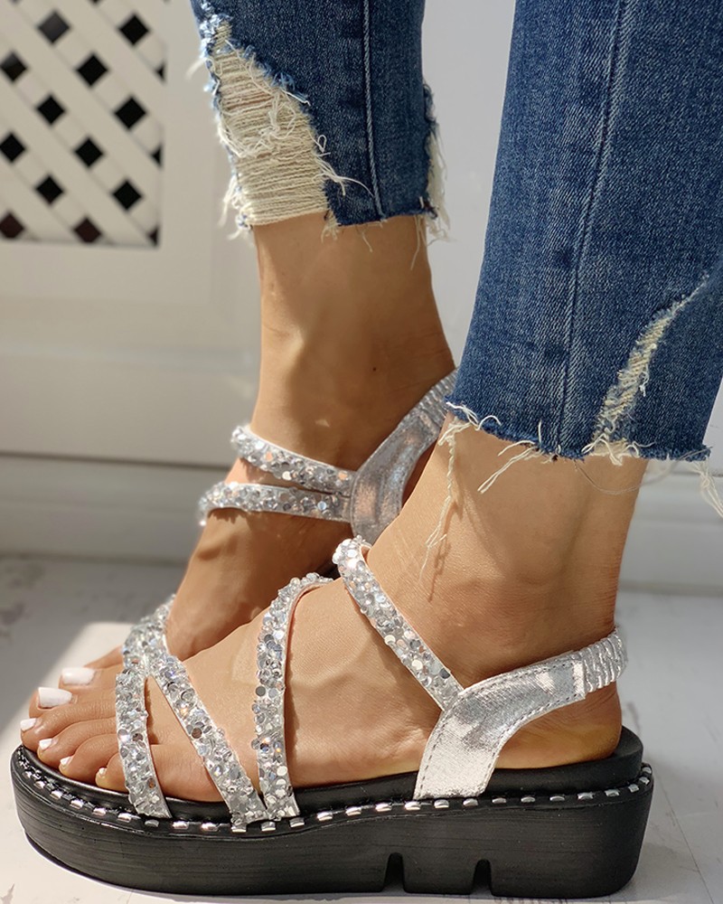 Studded Open Toe Platform Sandals