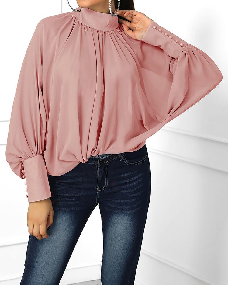 Lantern Sleeve Wide Cuff Ruched Blouse