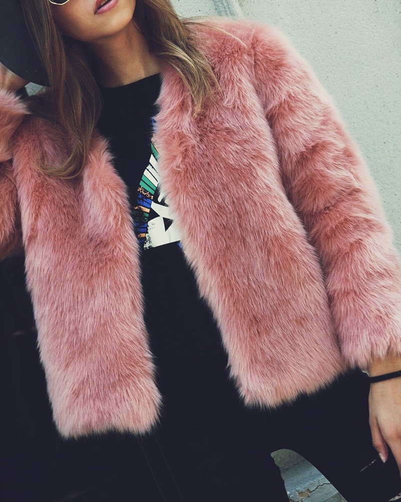 Plus Size Fluffy Open Front Fur Coat