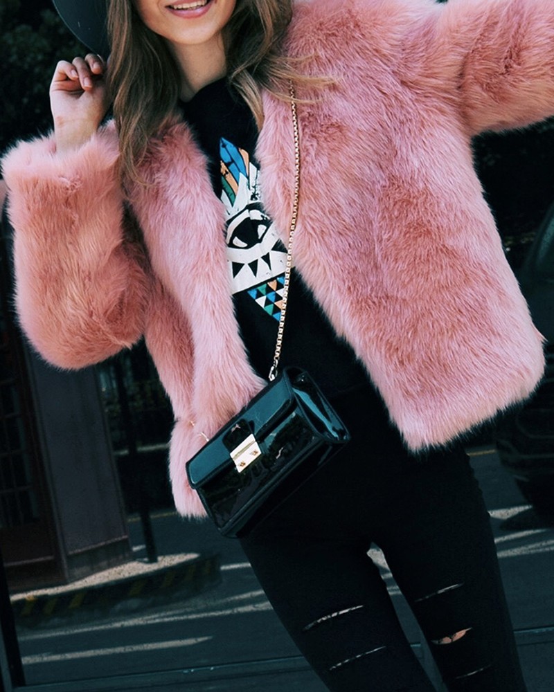 Plus Size Fluffy Open Front Fur Coat