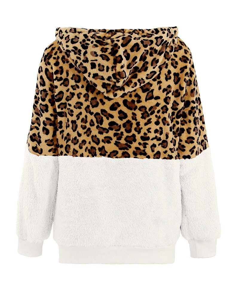 Cheetah Print Colorblock Fluffy Hooded Coat