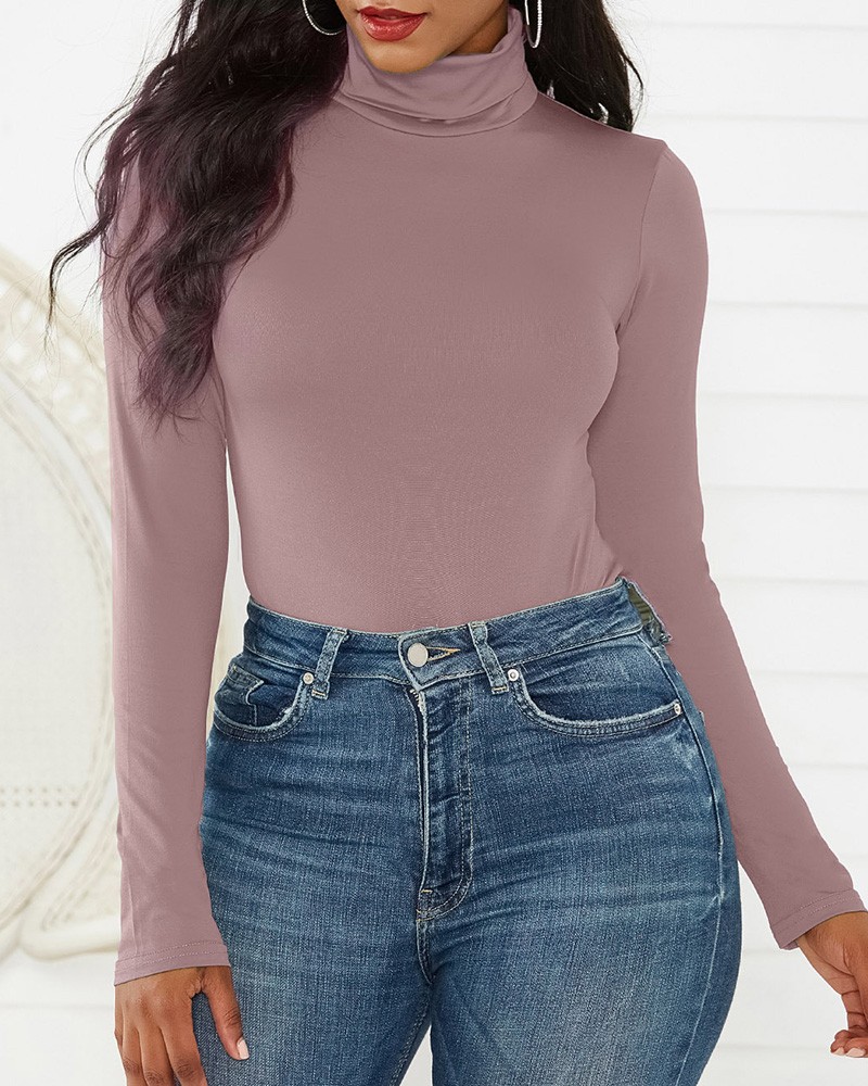 Plain High Neck Long Sleeve Bodysuit Online. Discover hottest trend ...